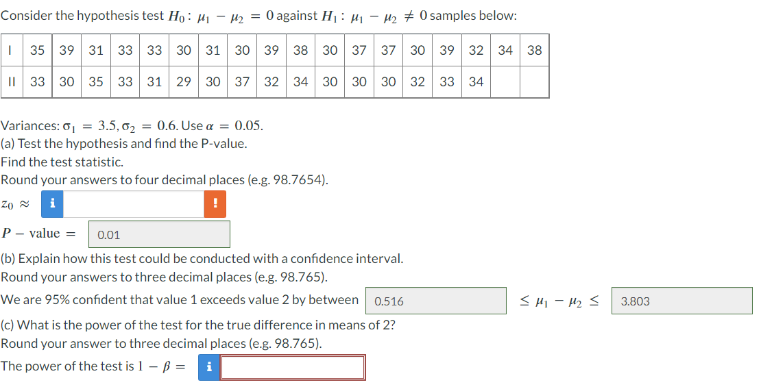 [Solved]: Consider the hypothesis test ( H_{0}: mu_{1}-