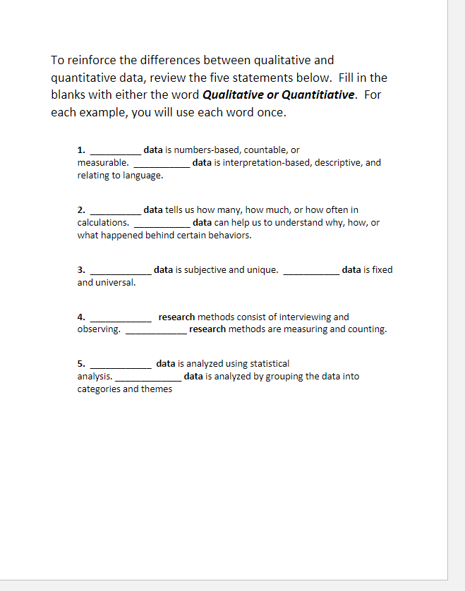 Solved To reinforce the differences between qualitative and | Chegg.com