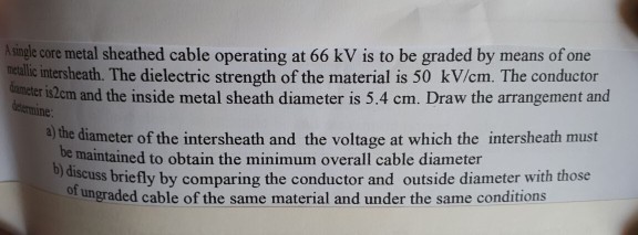 Solved A single core metal sheathed cable operating at 66 kV | Chegg.com