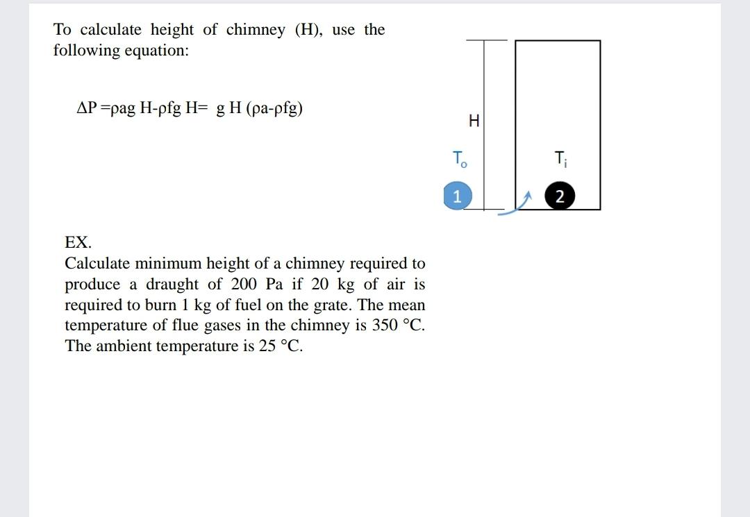 Solved To calculate height of chimney (H), use the following | Chegg.com