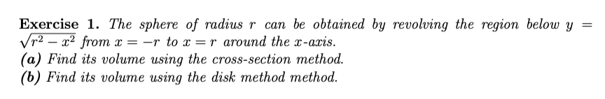 Solved Exercise 1. ﻿The sphere of radius r ﻿can be obtained | Chegg.com