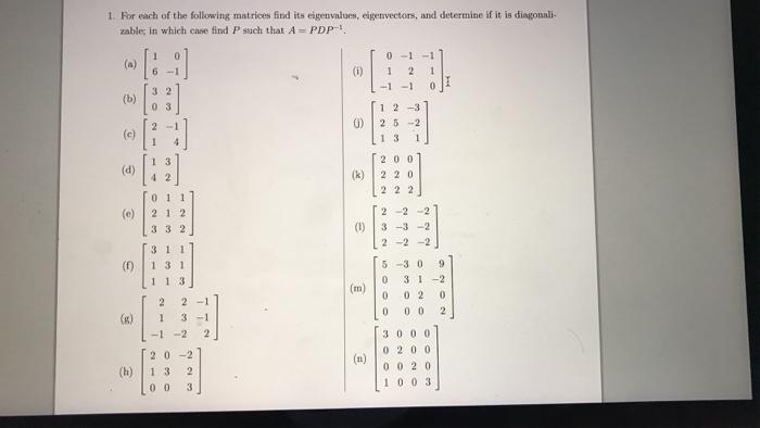Solved For each of the following matrices find its | Chegg.com