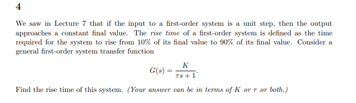 Solved Find the time rise of a general first-order system | Chegg.com