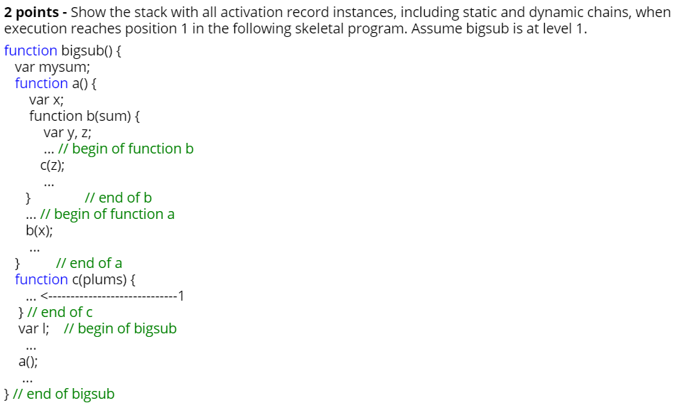 Solved: 2 points - Show the stack with all activation rec