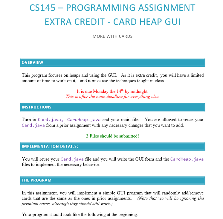 Solved CS145 – PROGRAMMING ASSIGNMENT EXTRA CREDIT - CARD | Chegg.com