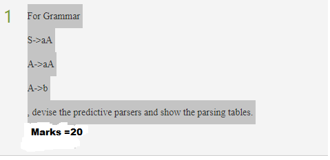 Solved 1 For Grammar S->A A->A A-> devise the predictive | Chegg.com
