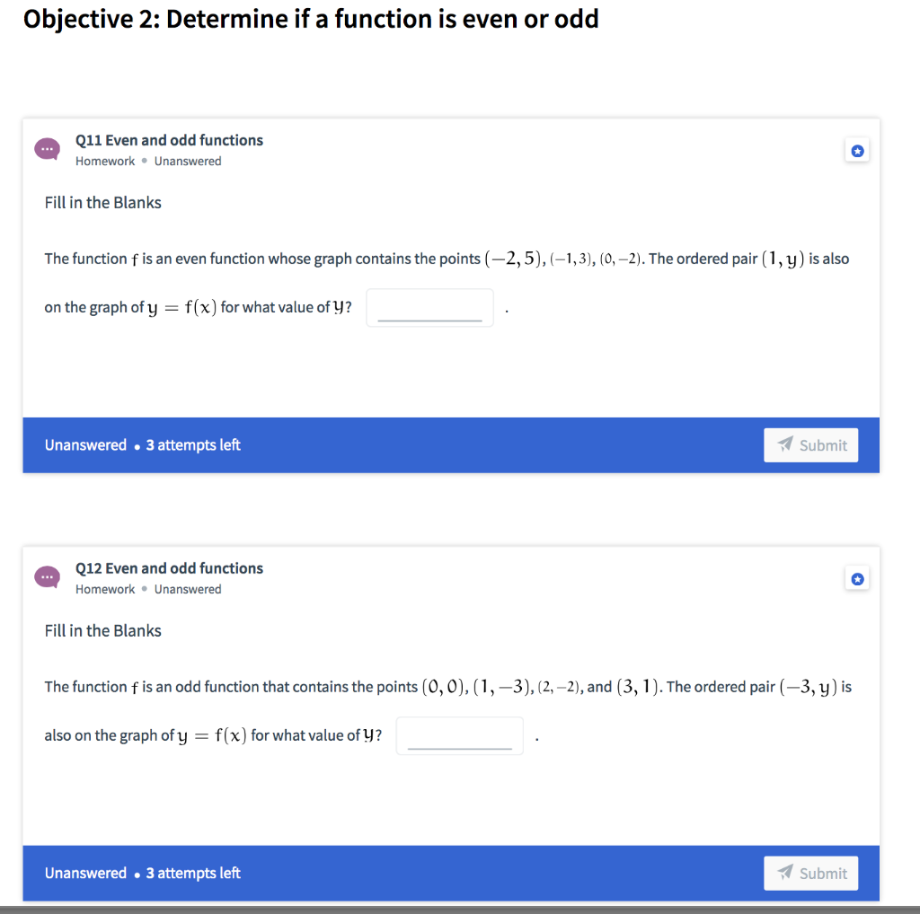 Solved Objective 2: Determine if a function is even or odd | Chegg.com