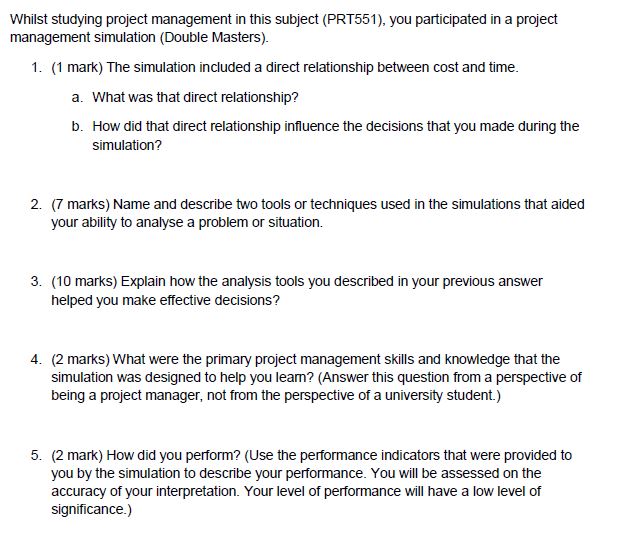 Solved Whilst studying project management in this subject | Chegg.com