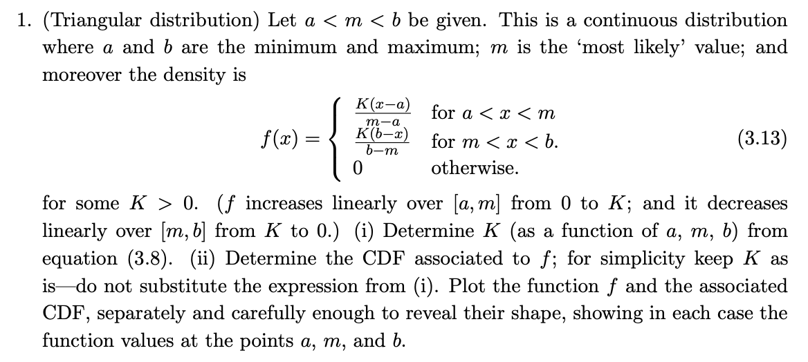 1. (Triangular distribution) Let a0. ( f increases | Chegg.com