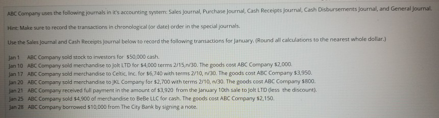 Solved ABC Company uses the following journals in it's | Chegg.com