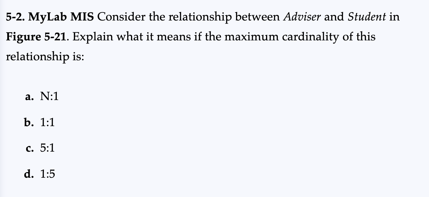Solved 5-2. MyLab MIS Consider the relationship between | Chegg.com