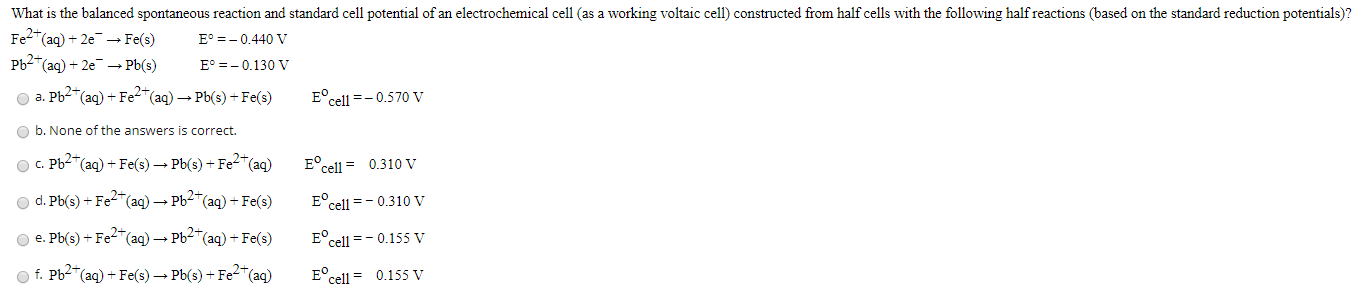 Solved What is the balanced spontaneous reaction and | Chegg.com