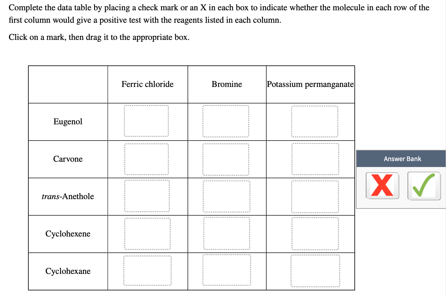 Solved Complete the data table by placing a check mark or an | Chegg.com