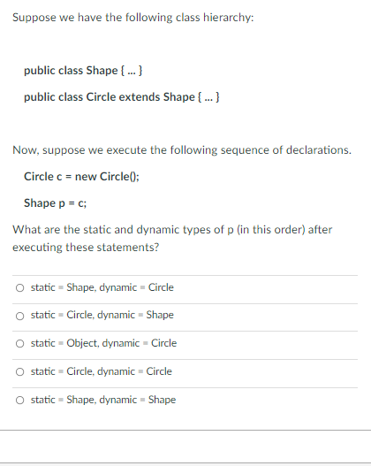 Solved Suppose we have the following class hierarchy: public | Chegg.com