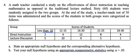Solved A math teacher conducted a study on the effectiveness | Chegg.com