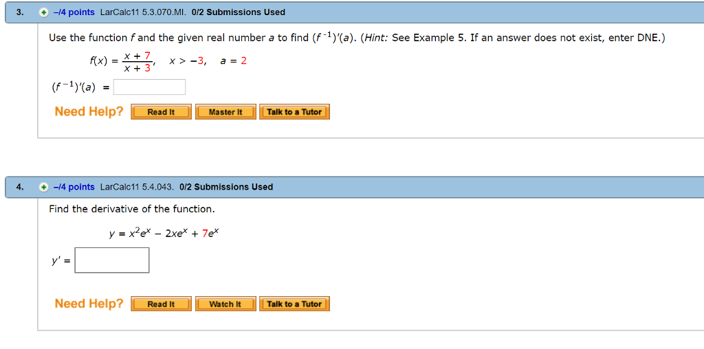 Solved 3. +-14 points LarCalc11 5.3.070.MI. 0/2 Submissions | Chegg.com Solved 3. +-14 points LarCalc11 5.3.070.MI. 0/2 Submissions | Chegg.com