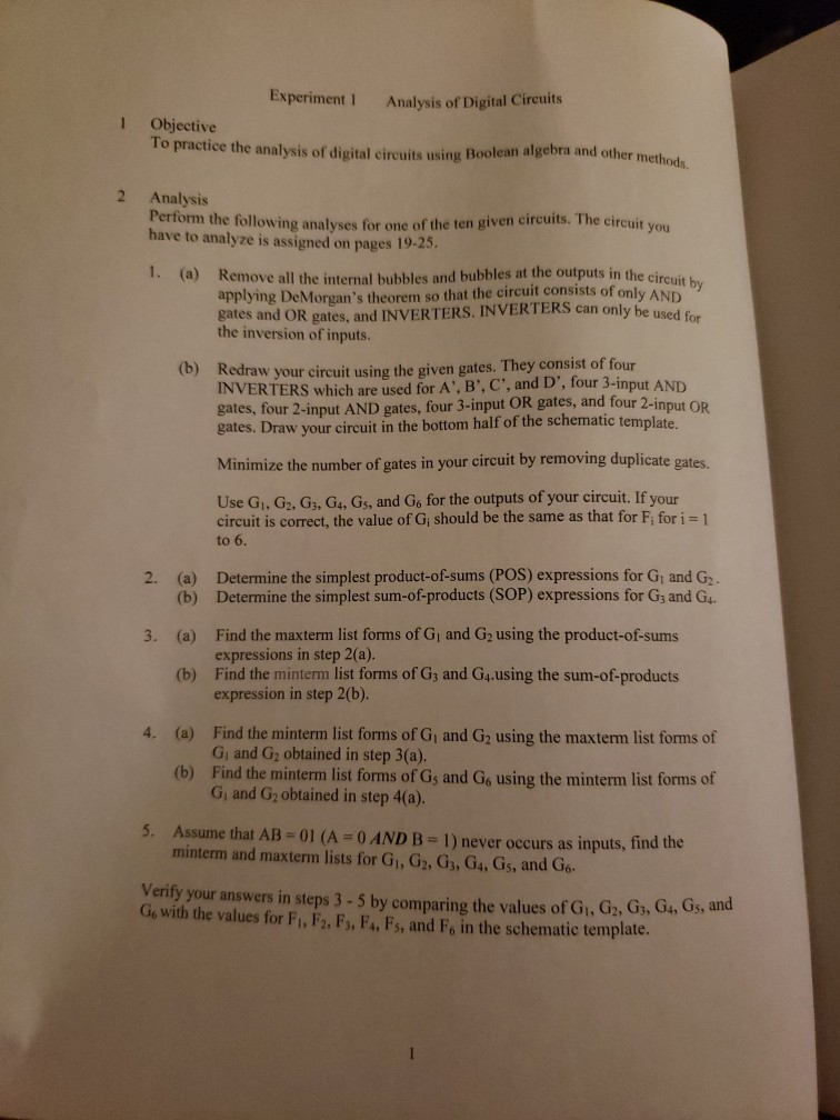 Solved 1 Experiment 1 Analysis of Digital Circuits Objective | Chegg.com