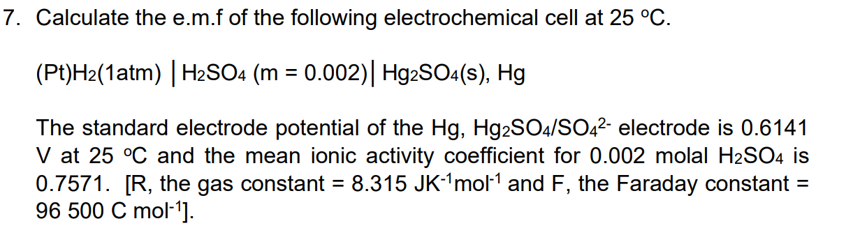 Solved Calculate the e.m.f of the following electrochemical | Chegg.com