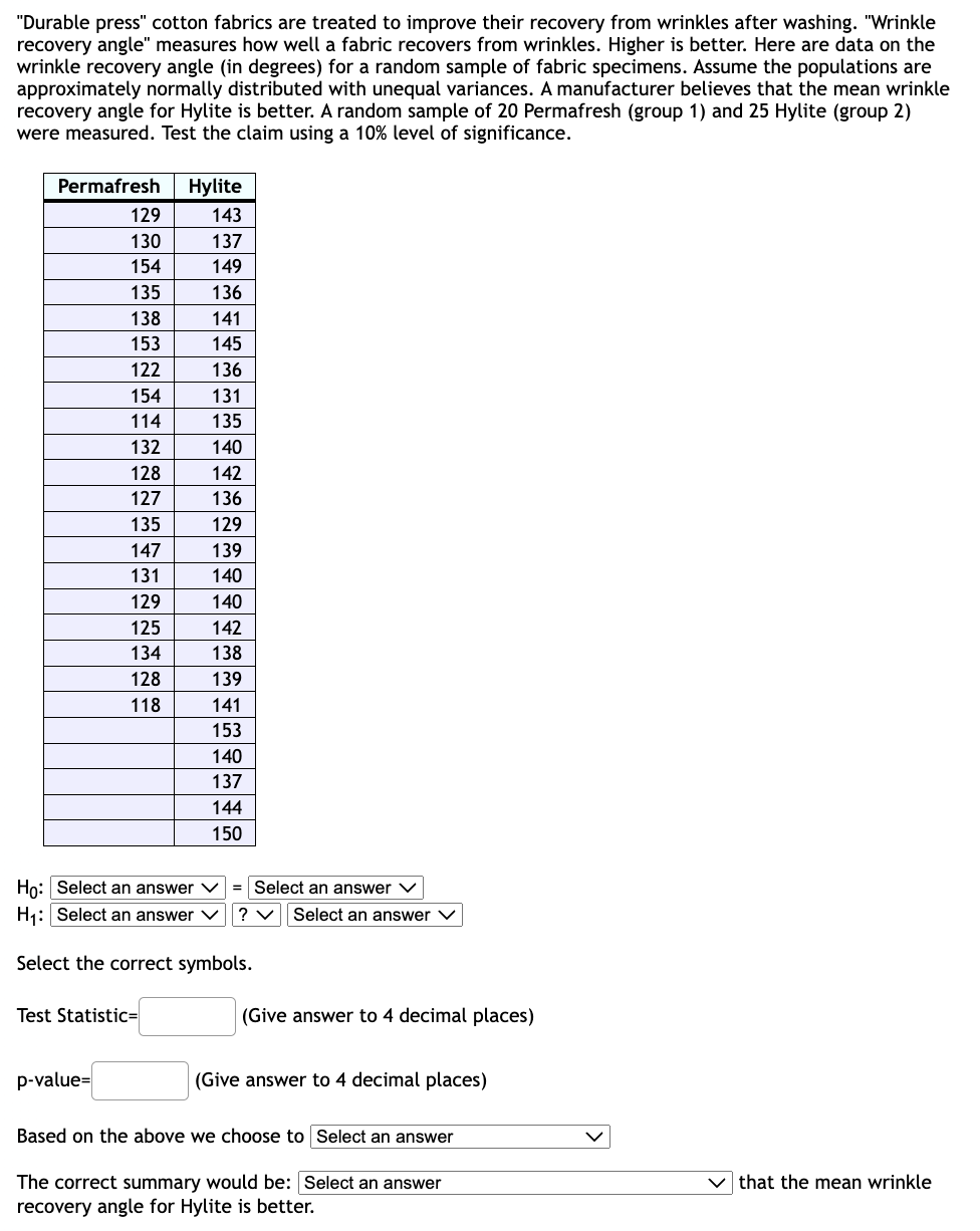 Solved "Durable press" cotton fabrics are treated to improve | Chegg.com