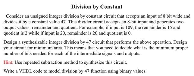 Division by Constant Consider an unsigned integer | Chegg.com
