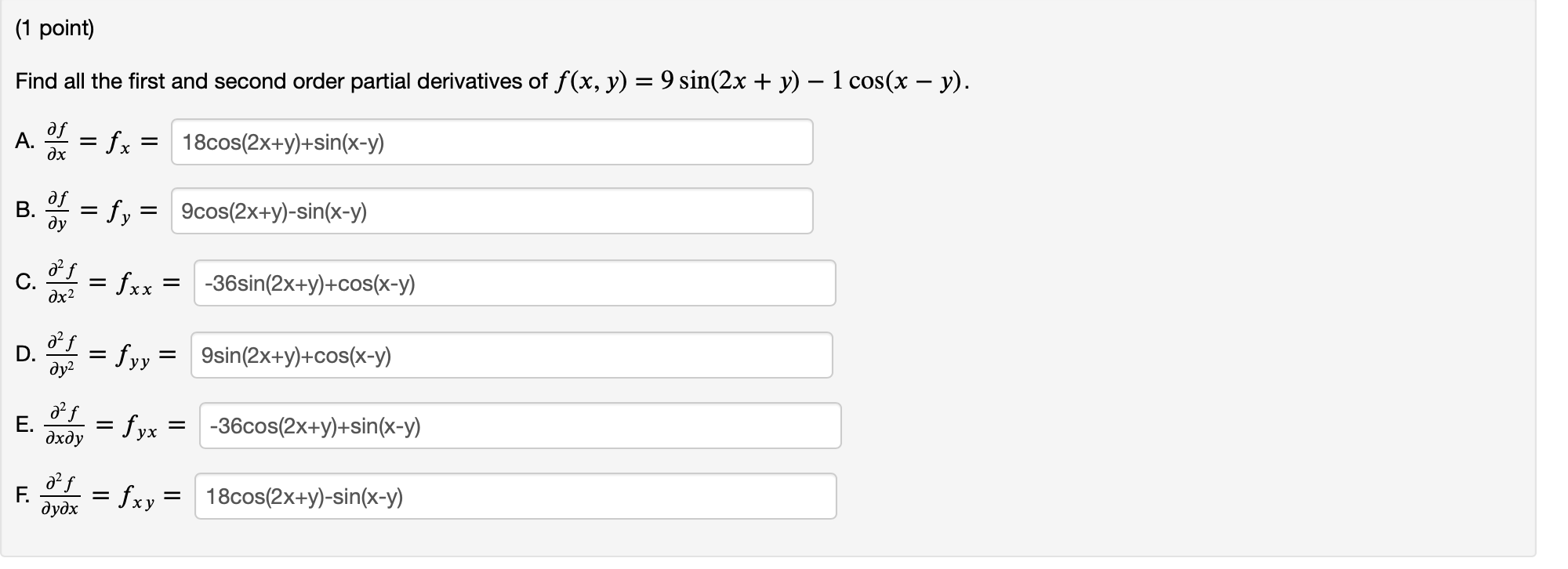 Solved (1 point) Find all the first and second order partial | Chegg.com