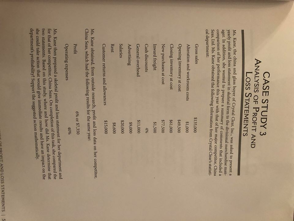 Solved CASE STUDY 3 ANALYSIS OF PROFIT AND Loss STATEMENTS | Chegg.com