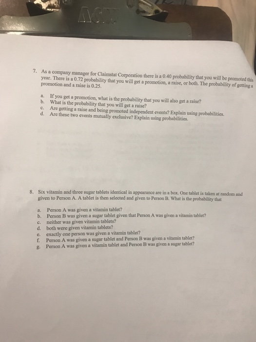Solved 7. As a company manager for Claimstat Corporntion | Chegg.com