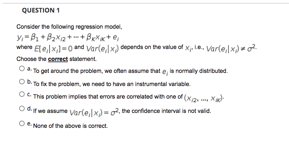 Solved QUESTION 1 Consider the following regression model, | Chegg.com