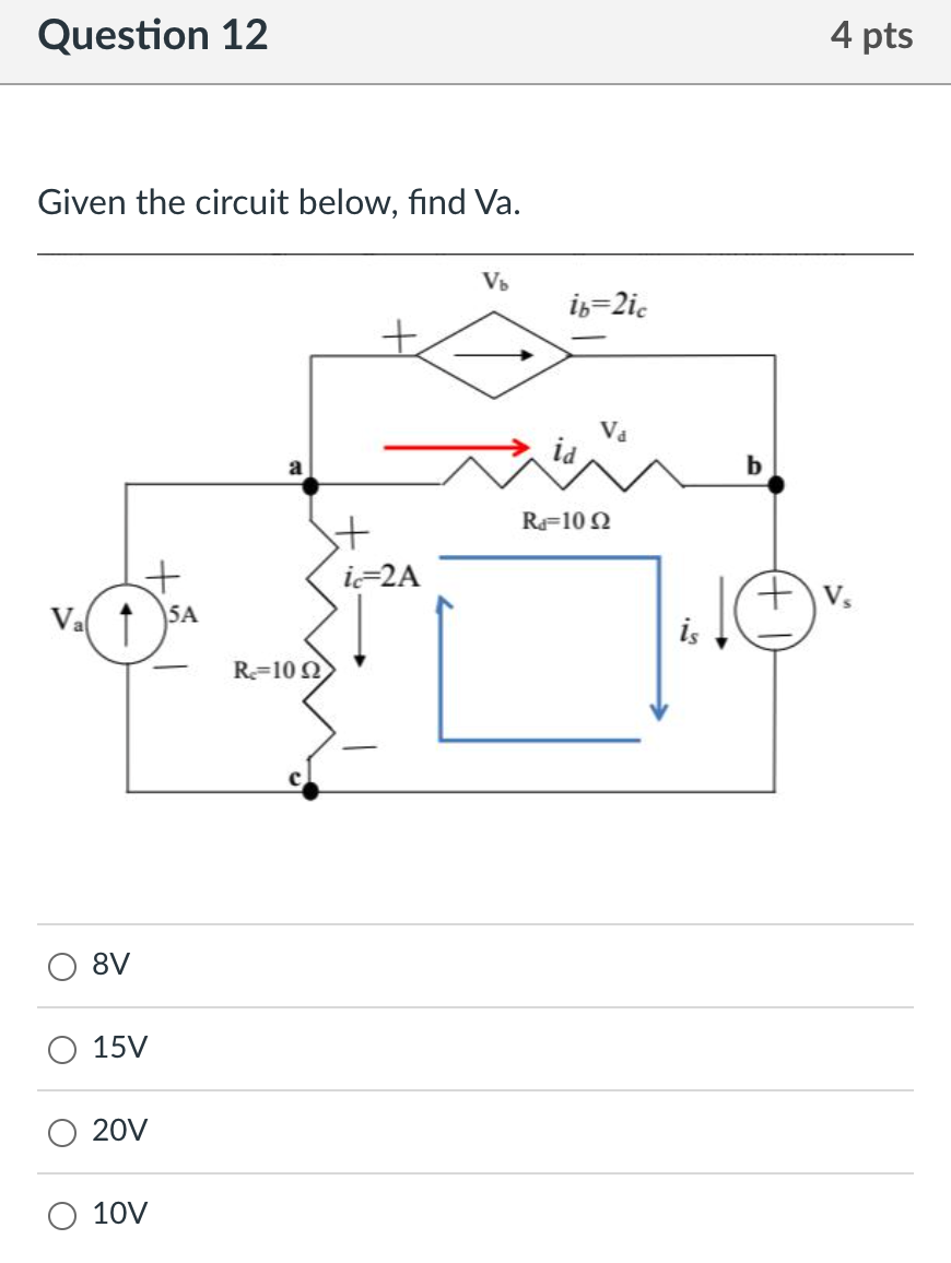 Solved Given the circuit below, find Va. 8V 15 V 20 V 10 V | Chegg.com