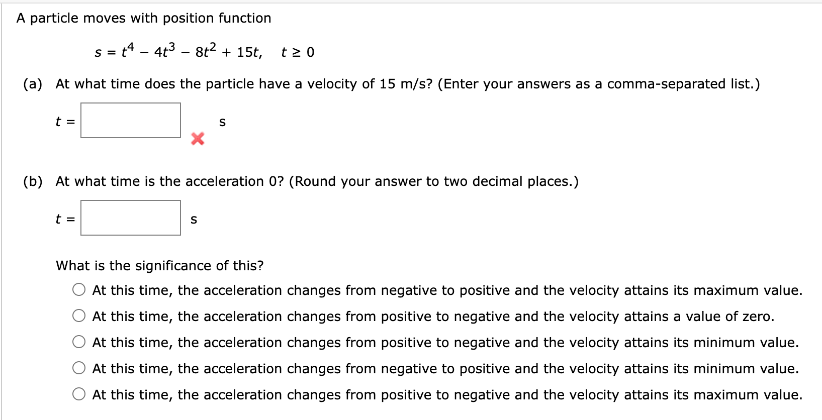Solved A particle moves with position function | Chegg.com