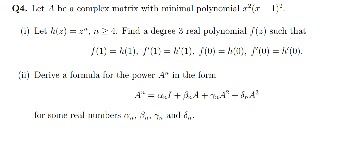 Solved Let A be a complex matrix with minimal polynomial | Chegg.com