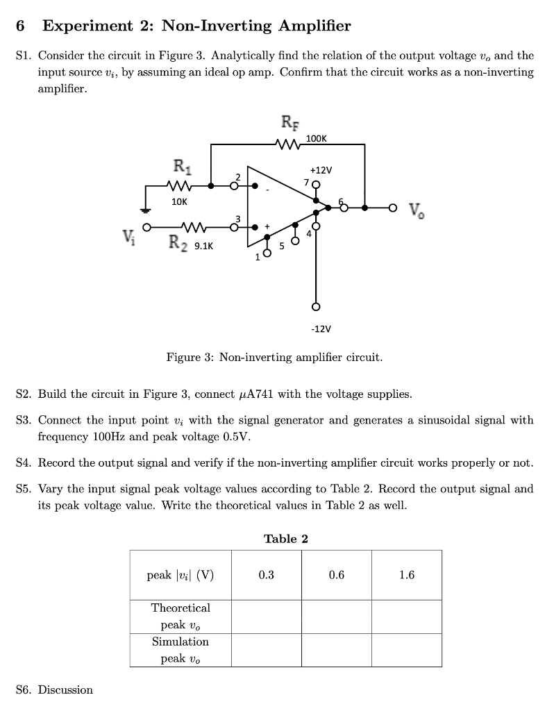 Solved 6 Experiment 2: Non-Inverting Amplifier Si. Consider | Chegg.com