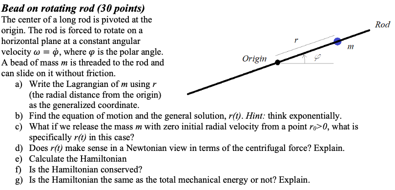 Solved Rod 1 1 Bead on rotating rod (30 points) The center | Chegg.com