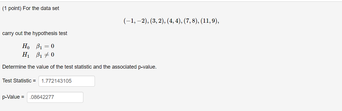 Solved (1 point) For the data set | Chegg.com