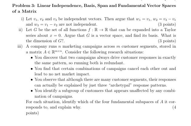 Problem 3: Linear Independence, Basis, Span and | Chegg.com