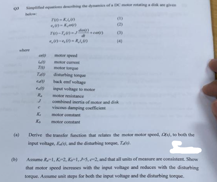 Solved Q3 Simplified equations describing the dynamics of a | Chegg.com