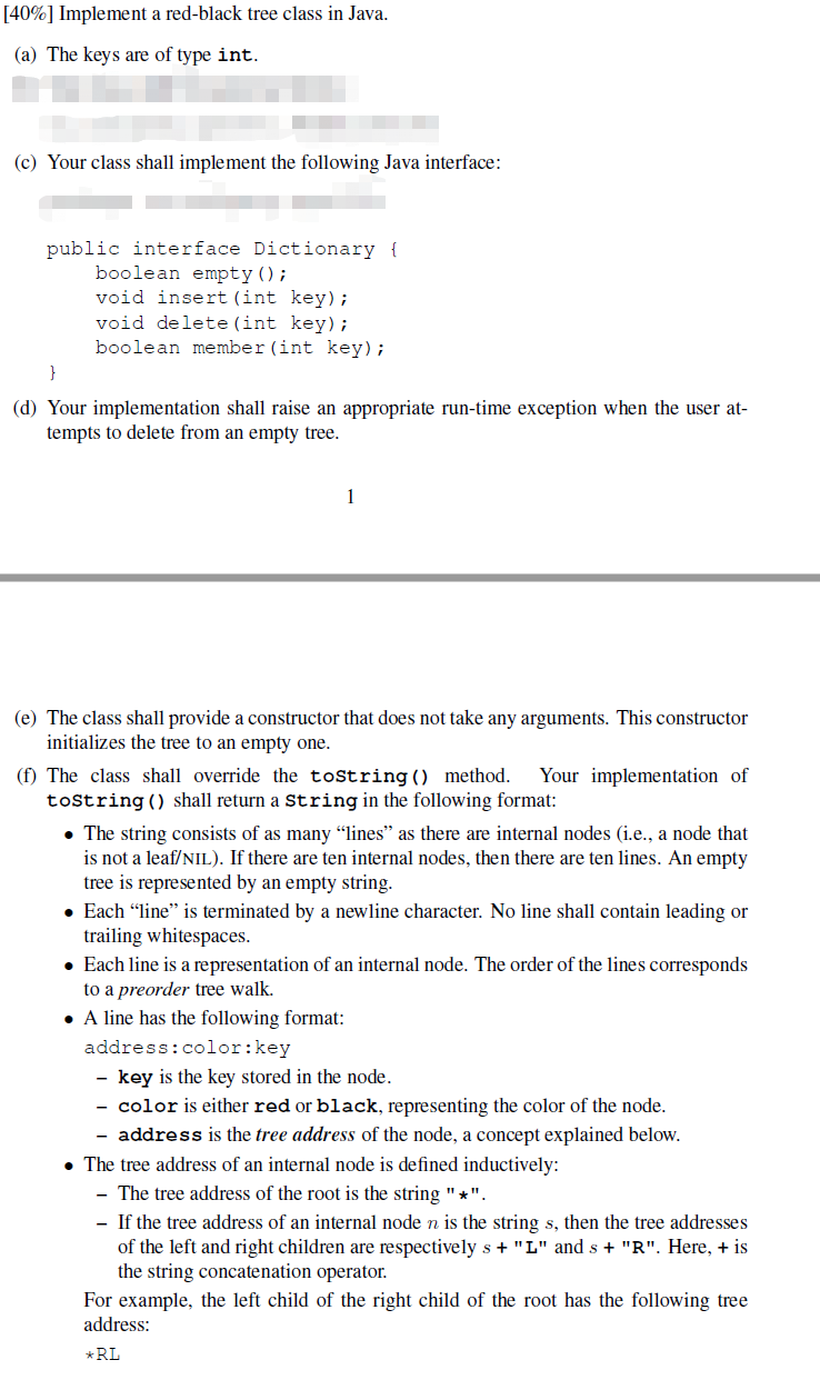 Solved [40%] Implement a red-black tree class in Java. (a) | Chegg.com