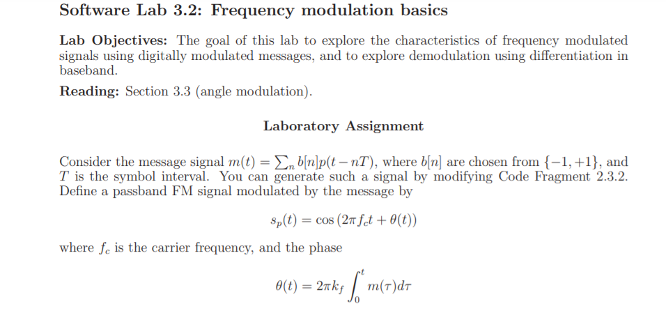Solved Software Lab 3.2: Frequency modulation basics Lab | Chegg.com