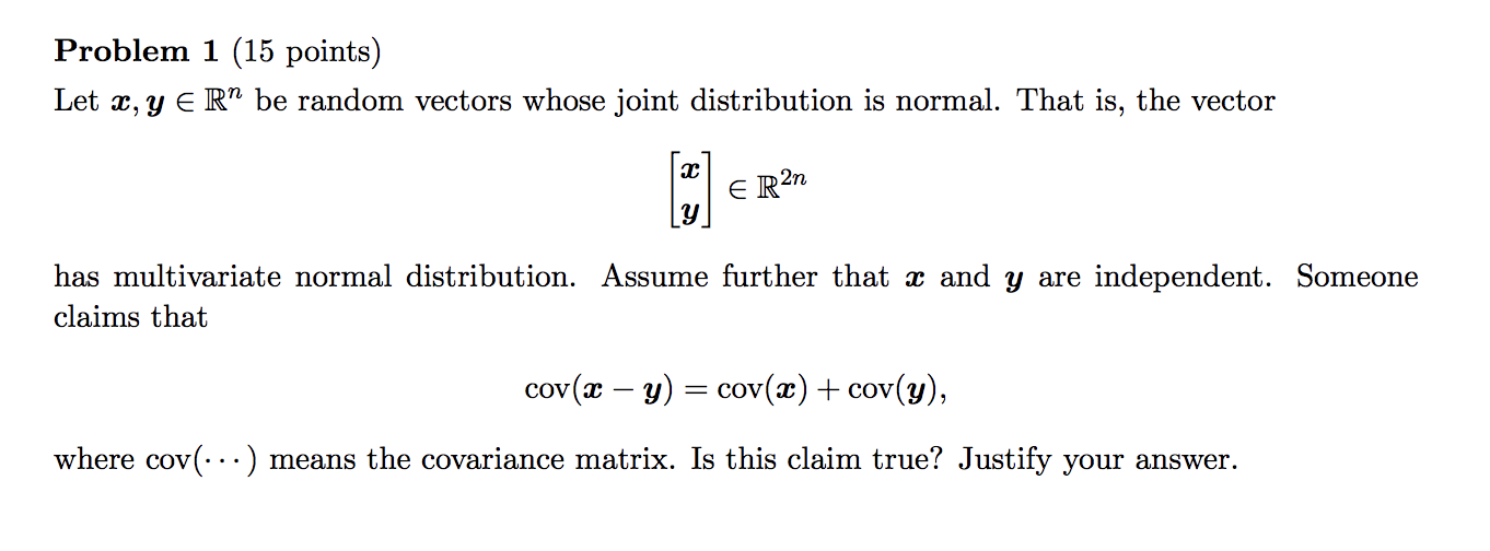 Solved Problem 1 (15 points) Let X,Y E R™ be random vectors | Chegg.com
