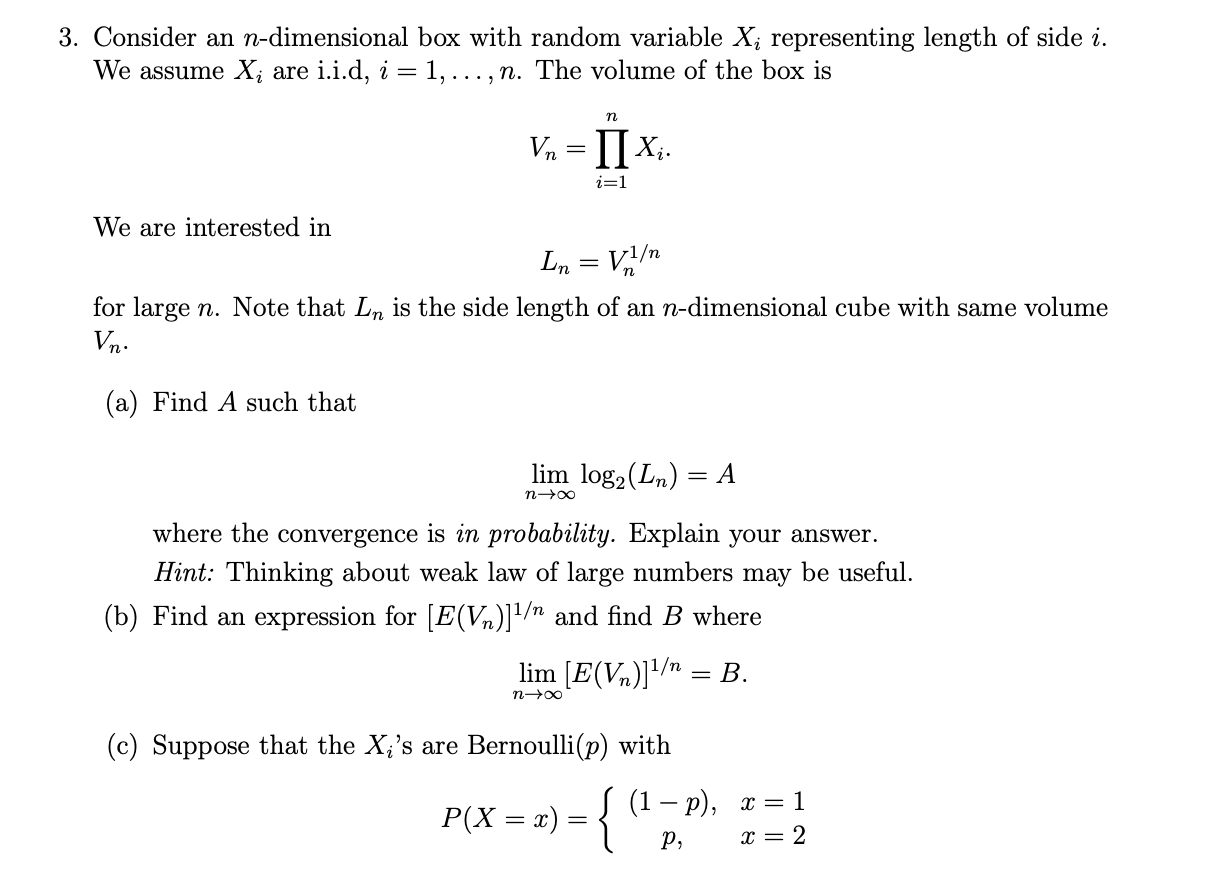 Solved Consider an n-dimensional box with random variable Xi | Chegg.com