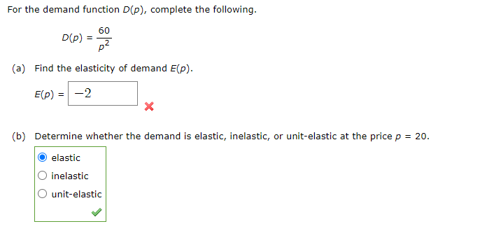 Solved For the demand function D(p), complete the following. | Chegg.com