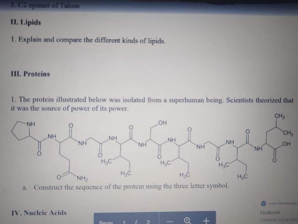 Solved 3.2 epimer of Talose II. Lipids 1. Explain and | Chegg.com
