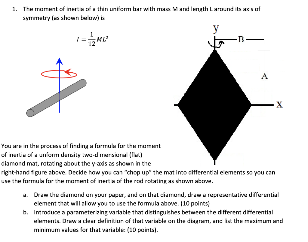 Solved 1. The moment of inertia of a thin uniform bar with | Chegg.com