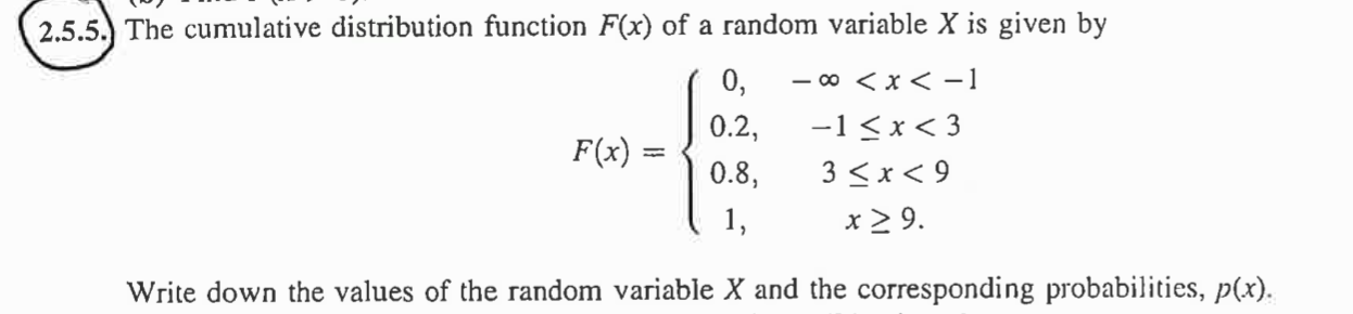 Solved 2.5.5. The cumulative distribution function F(x) of a | Chegg.com