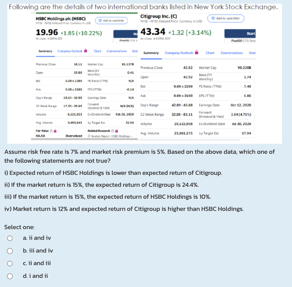 Solved Assume risk free rate is 7% and market risk premium | Chegg.com