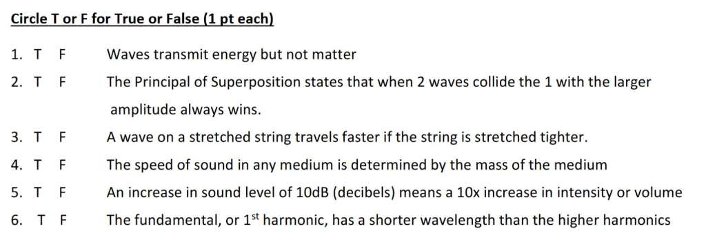 Solved Circle T or F for True or False (1 pt each) 1. T F | Chegg.com