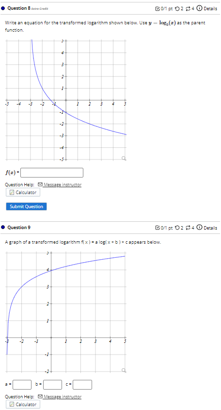 Solved Write an equation for the transformed logarithm shown | Chegg.com