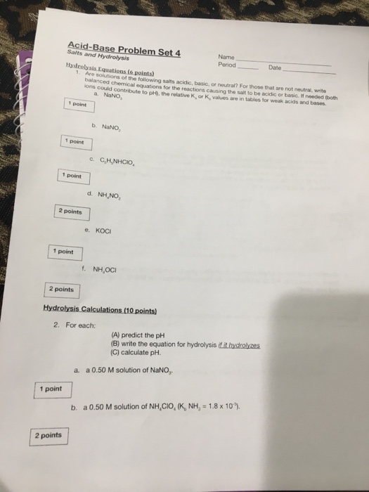 Solved Acid-Base Problem Set 4 Name Period Salts and | Chegg.com