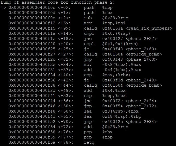 Dump of assembler code for function phase 2: => | Chegg.com