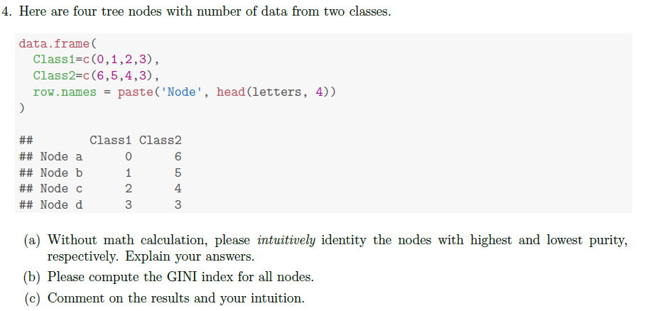 Solved 4. Here are four tree nodes with number of data from | Chegg.com